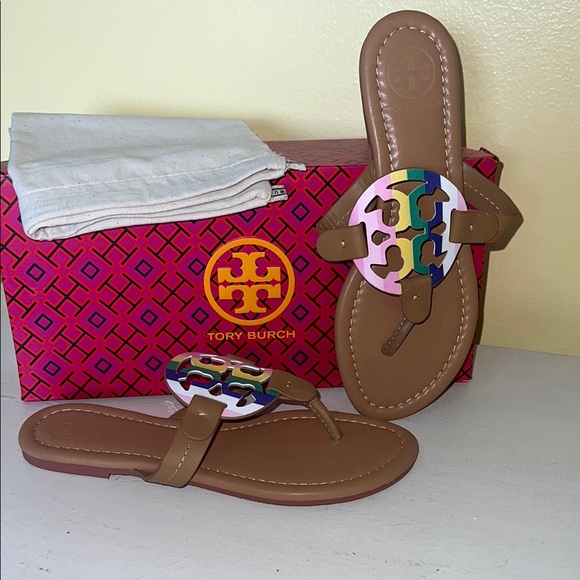 Tory Burch | Shoes | Tory Burch Brown Sandals With Multicolor Logo ...
